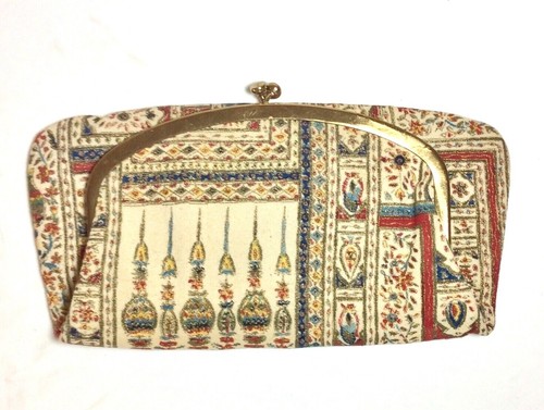 VTG MEL TON TAPESTRY LOOK FOLD OVER CLUTCH PURSE, GOLD THREADING | eBay