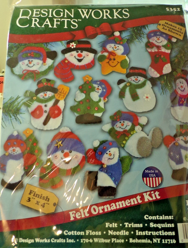 DESIGN WORKS FELT CHRISTMAS ORNAMENTS KIT 5352 SEALED 13 ORNAMENTS 3X4 ...