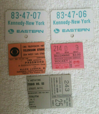 Vintage 1960s NY Ticket Stubs and Eastern Air Baggage Claim–Lot of 5 ...