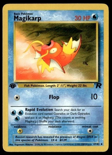 POKEMON 1ST EDITION TEAM ROCKET MAGIKARP 47/82 WOTC NINTENDO 2000 LP ...