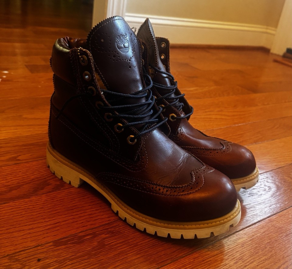 TIMBERLAND Villa Wingtip Premium BROGUE BOOTS Mens US Size 9 Brown 6 ...