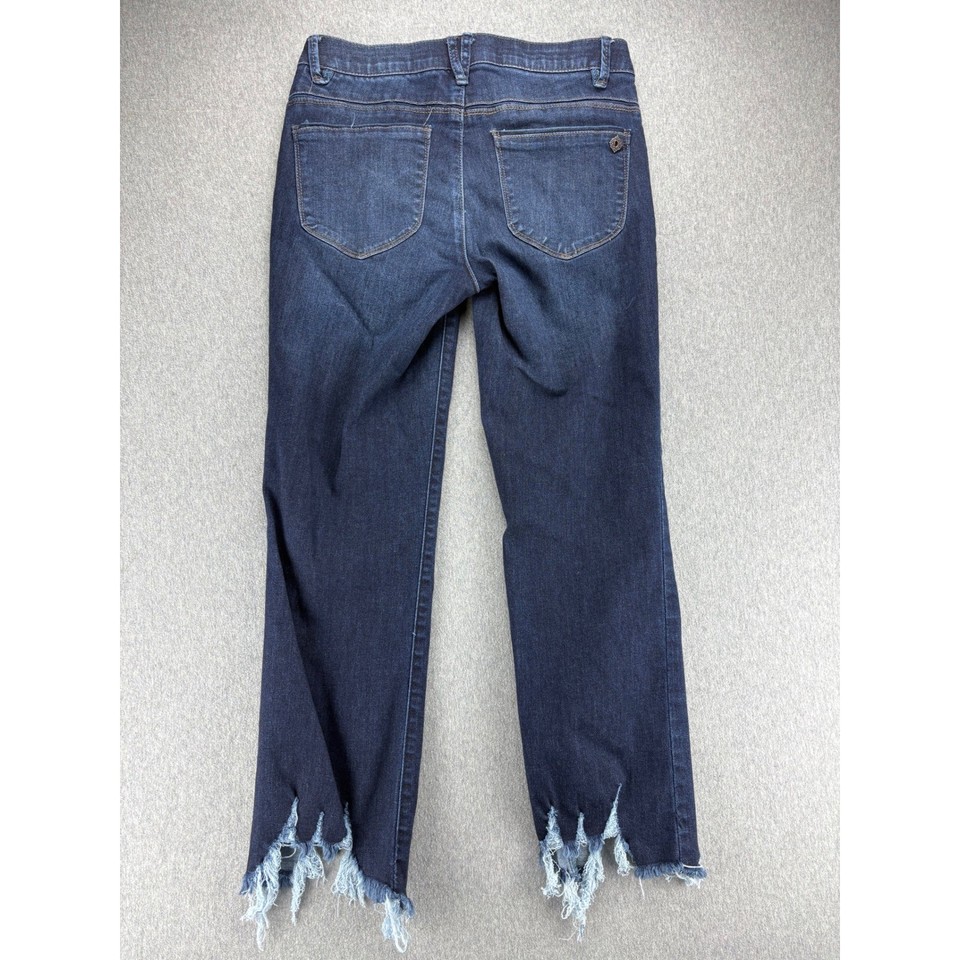 Democracy Jeans Womens 4 Absolution Distressed Frayed Hem Cropped Dark ...