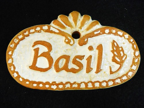BASIL Herb Garden Sign and Plant Marker Handmade Ceramic Stoneware Tile ...
