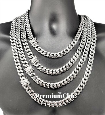 Mens Miami Cuban Link Chain SOLID Stainless Steel Necklace or Bracelet ...