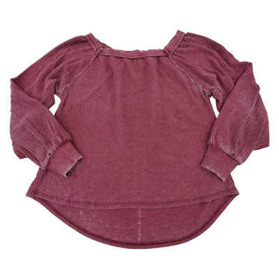 American Rag Cie Waffle Knit Shirt Women's Medium Long Sleeve Burgundy ...