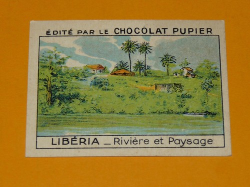 CHROMO CHOCOLAT PUPIER AFRIQUE 1938 #242 LIBERIA MONROVIA RIVIERE ET ...