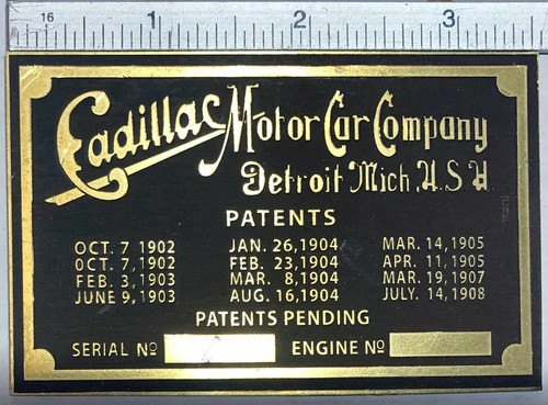 Cadillac Deeply Etched Serial No. Data Plate Vehicle Identification ...
