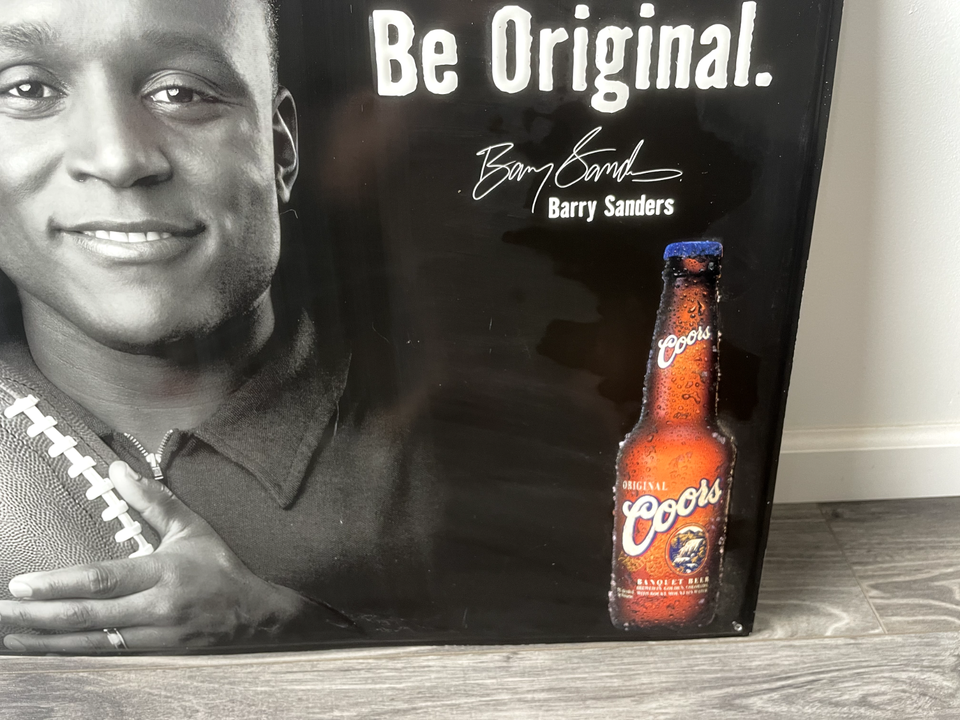 Barry Sanders Coors Beer Be Original Metal Bar Sign Detroit Lions 28" x ...
