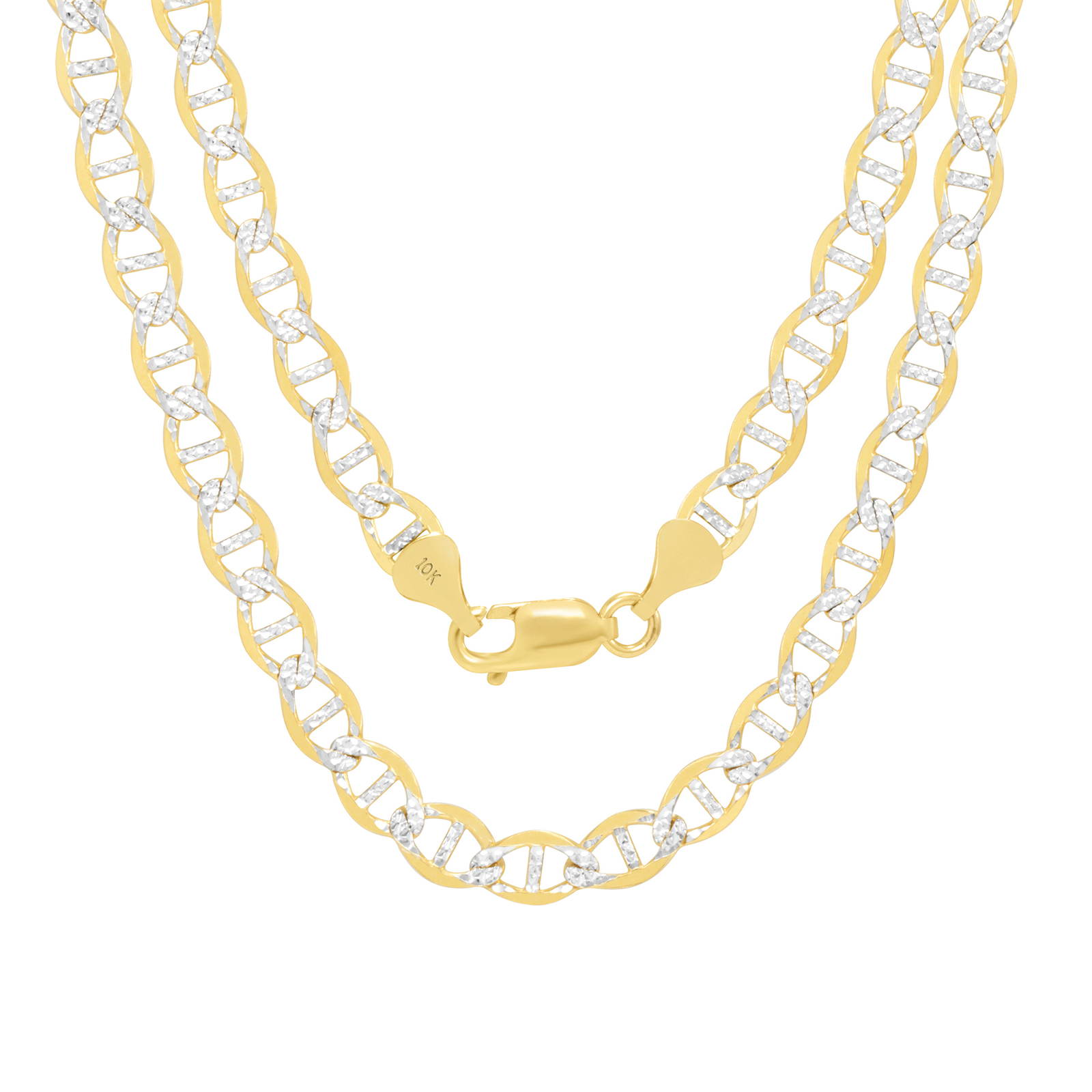 10K Yellow Gold 1.5mm-6mm Pave D/C Mariner Anchor Link Chain Necklace ...