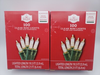 Lot of 2! 100 Count Clear Mini Lights Green Wire 21 Ft Holidays ...