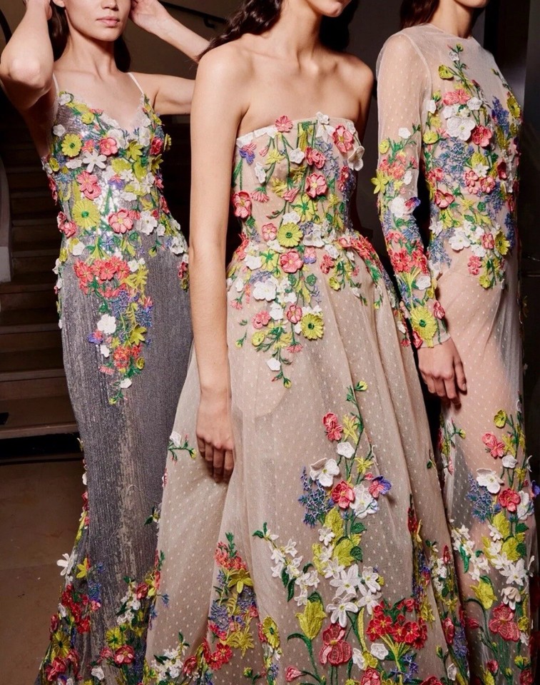 Elie Saab Floral Embroidered Swiss Dot Strapless Gown Spring/Summer ...