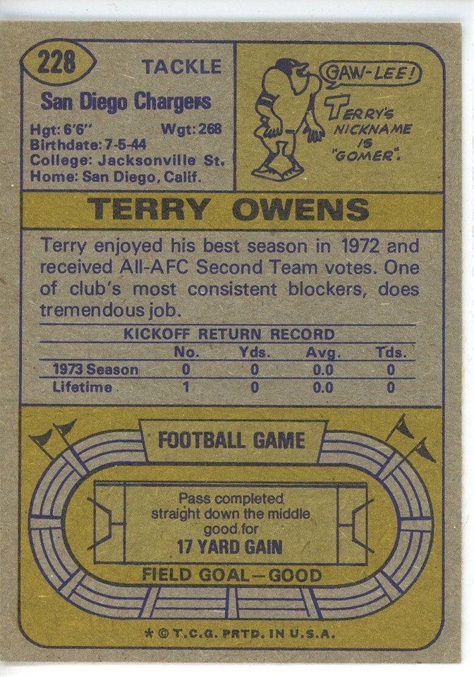 1974 Topps #228 Terry Owens Chargers | eBay