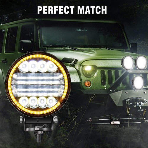 5''Inch Round LED Work Light DRL Spot Flood Driving Fog Amber Lamp ...