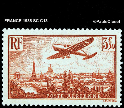 FRANCE 1936 SC C13 PLANE OVER PARIS 3f50 ORANGE BROWN MVLH OG FINE/VERY ...