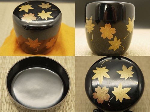 Japanese Lacquer Wooden Tea caddy Chu-Natsume Adorned with Unkin maki-e ...