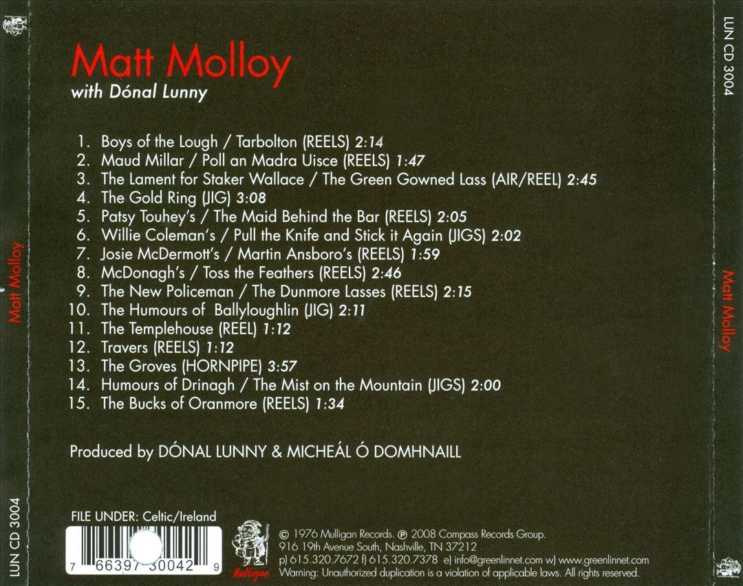 MATT MOLLOY & DONAL LUNNY MATT MOLLOY NEW CD 766397300429| eBay