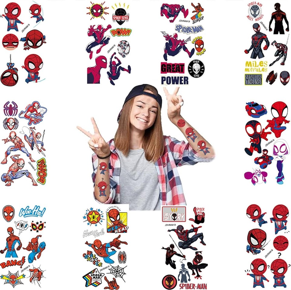 10 Sheets Spider-Man Temporary Tattoos Stickers Mixed Style Body ...