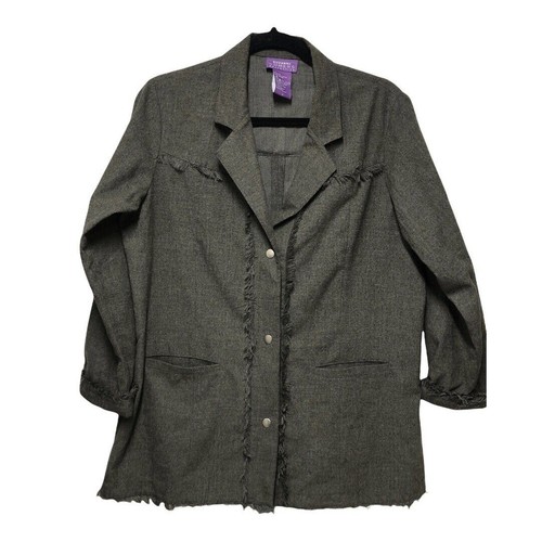 Gray Green Fringe Snap Jacket By Suzanne Somers Collection Small | eBay