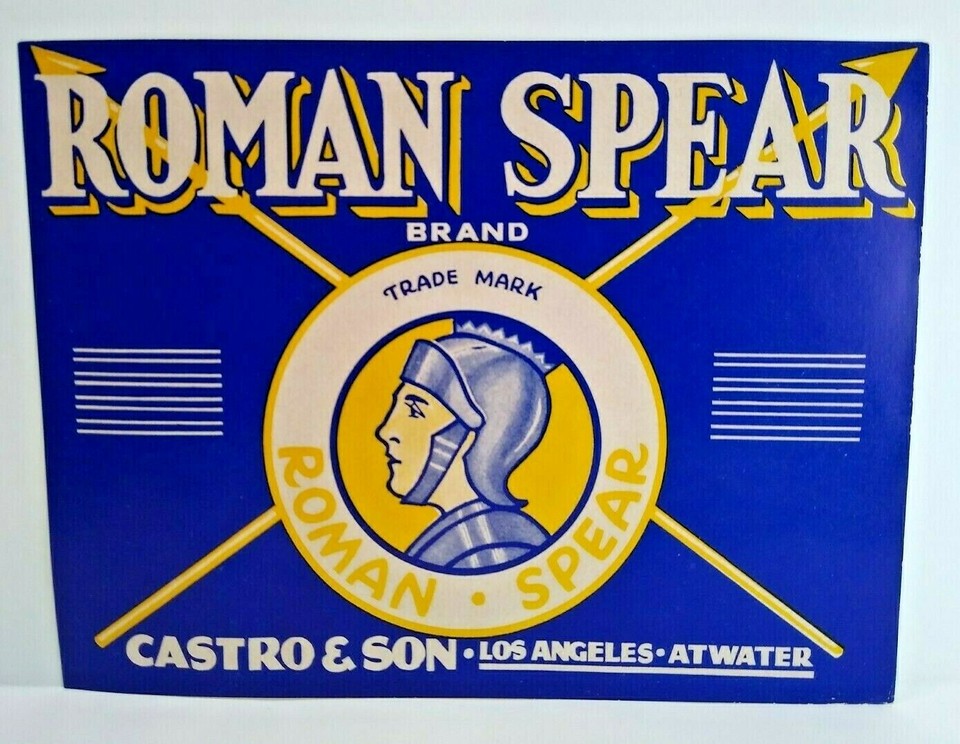 Roman Spear Fruit Crate Label Man In Suit Of Armor Original Vintage ...