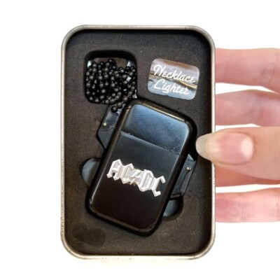 AC DC Band Lighter on Chain Necklace Metal Black Silver Tin Case Music ...