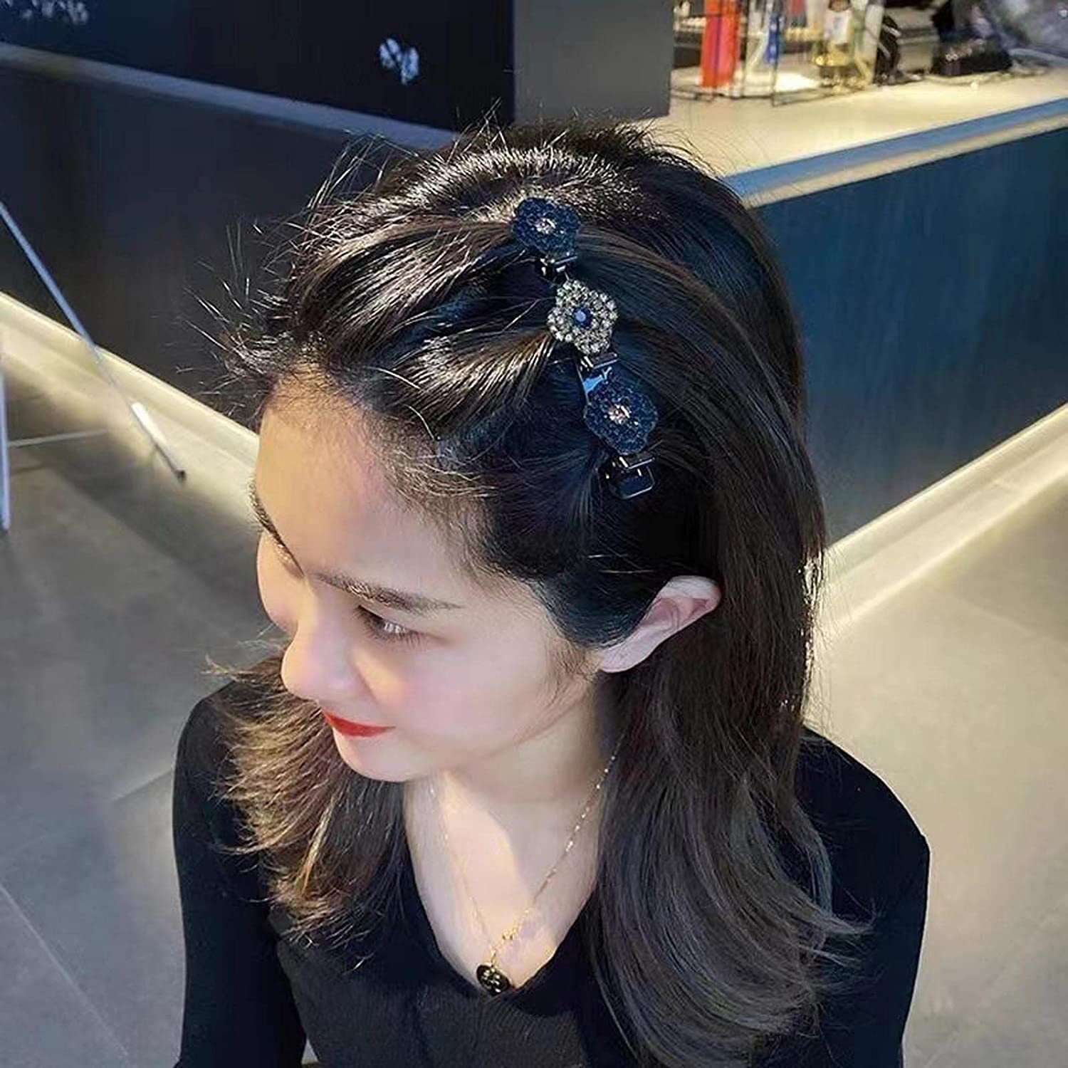 4Pcs Fabric Hair Clip Rhinestone Flower Bands for Women Girls Styling ...
