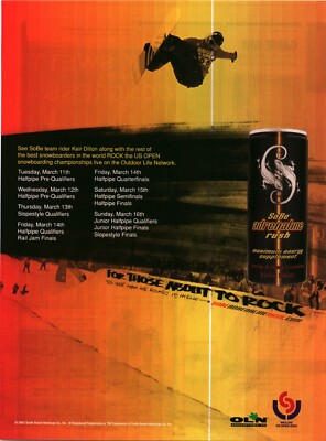 2003 PRINT AD - SOBE ADRENALINE RUSH AD -- SNOWBOARD CHAMPIONSHIP KEIR ...