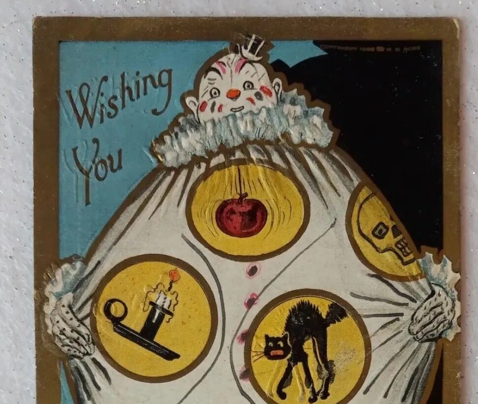 Antique Halloween Postcard Rose Co, 1908 Scary Clown, Rare #300 ...