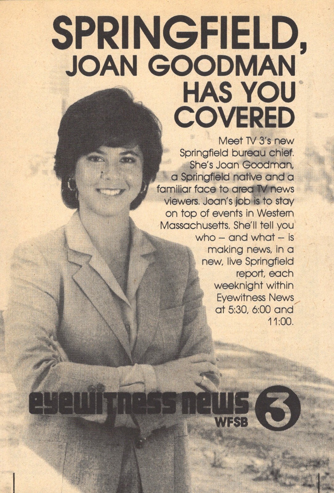 1981 WFSB SPRINGFIELD,MASSACHUSETTS TV NEWS AD ~ JOAN GOODMAN BUREAU ...