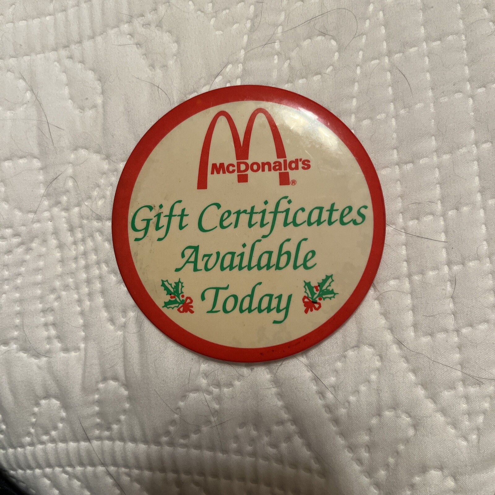 Vintage 1980's McDonald's Holiday Gift Certificate 3" Pinback Button | eBay