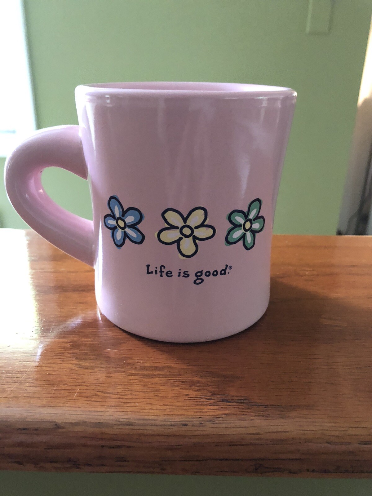 Life Is Good Pink Heavy Diner Mug Colorful Daiseys | eBay