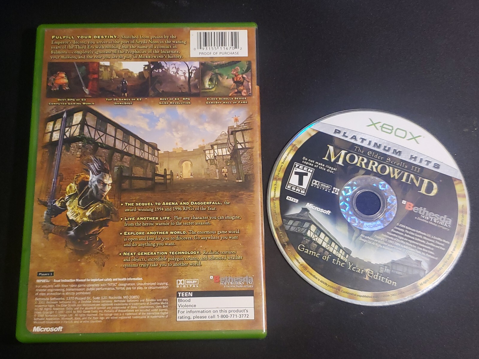 The Elder Scrolls III: Morrowind Case+Disc+Game of the year disc bundle ...