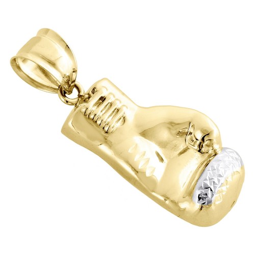 10K Yellow Gold Two Tone Diamond Cut Boxing Glove Pendant 1.4" Closed ...