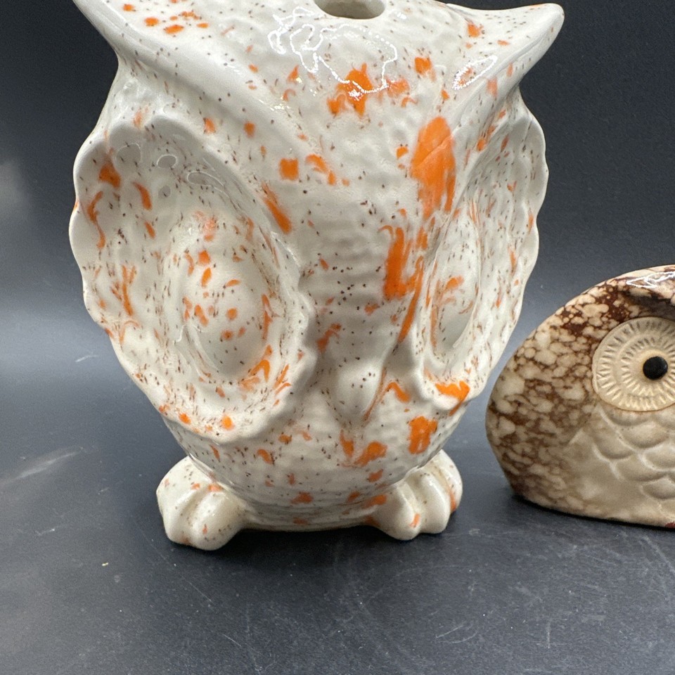 Ceramic Brown Speckled Barn Owl Figurine 4" x 3" Eye Animal, Owl Cup ...