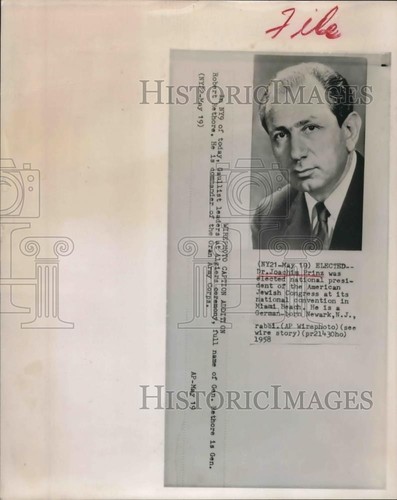 1958 Press Photo Dr. Joachim Prinz, New Head of the American Jewish ...