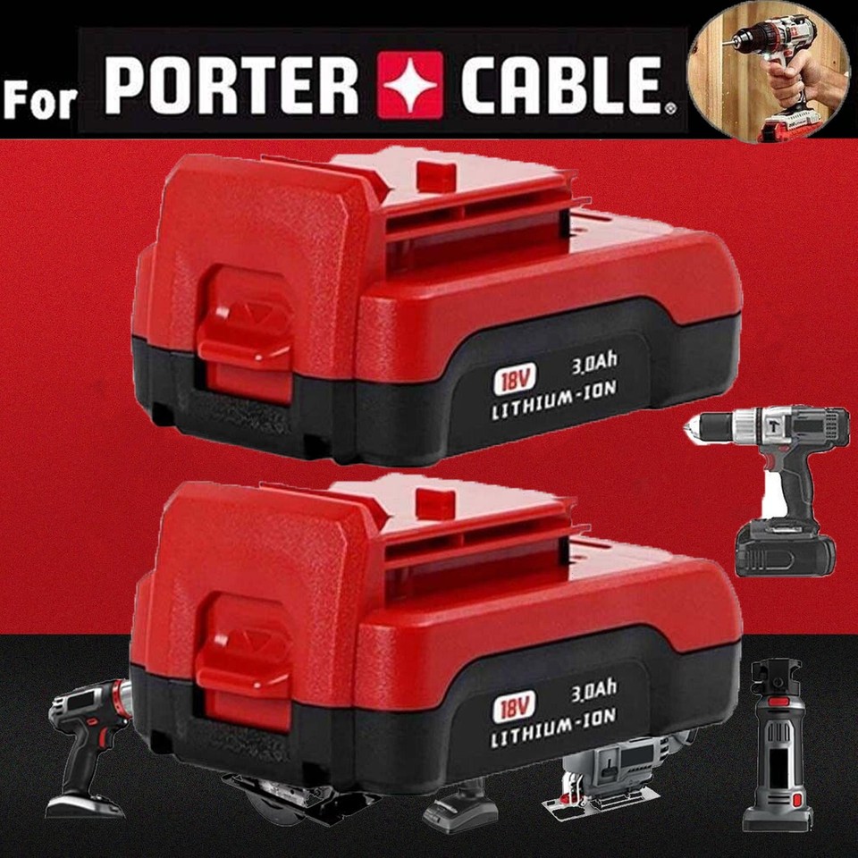 2PACK 18V Lithium Battery /Charger for Porter Cable 18 Volt PC18B ...