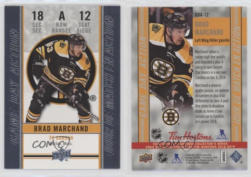 2018 Tim Hortons Collector's Series Game Day Action Brad Marchand #GDA ...