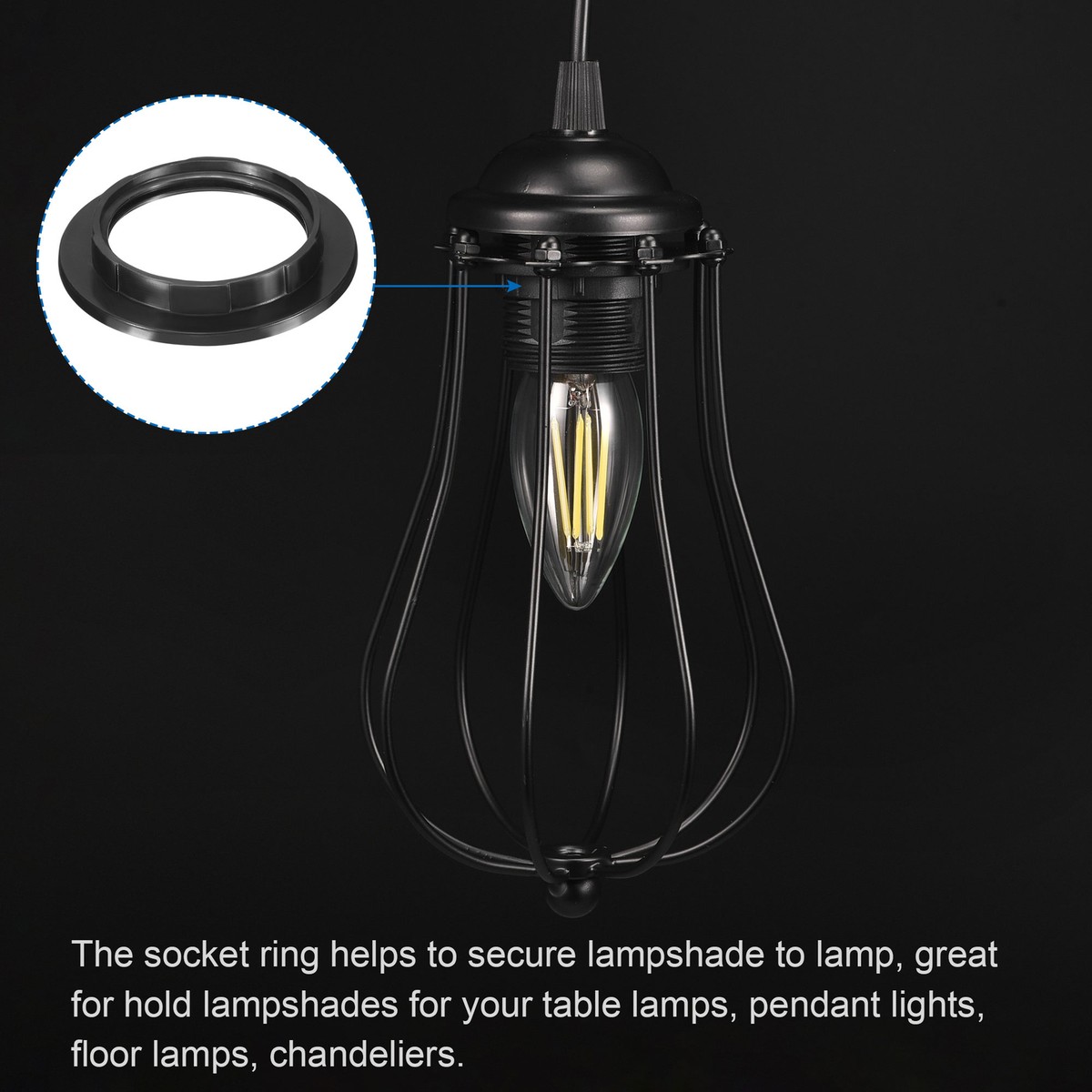 E26 Socket Rings 5-Pack Black Lamp Shade Rings - E26 Medium Base Socket ...