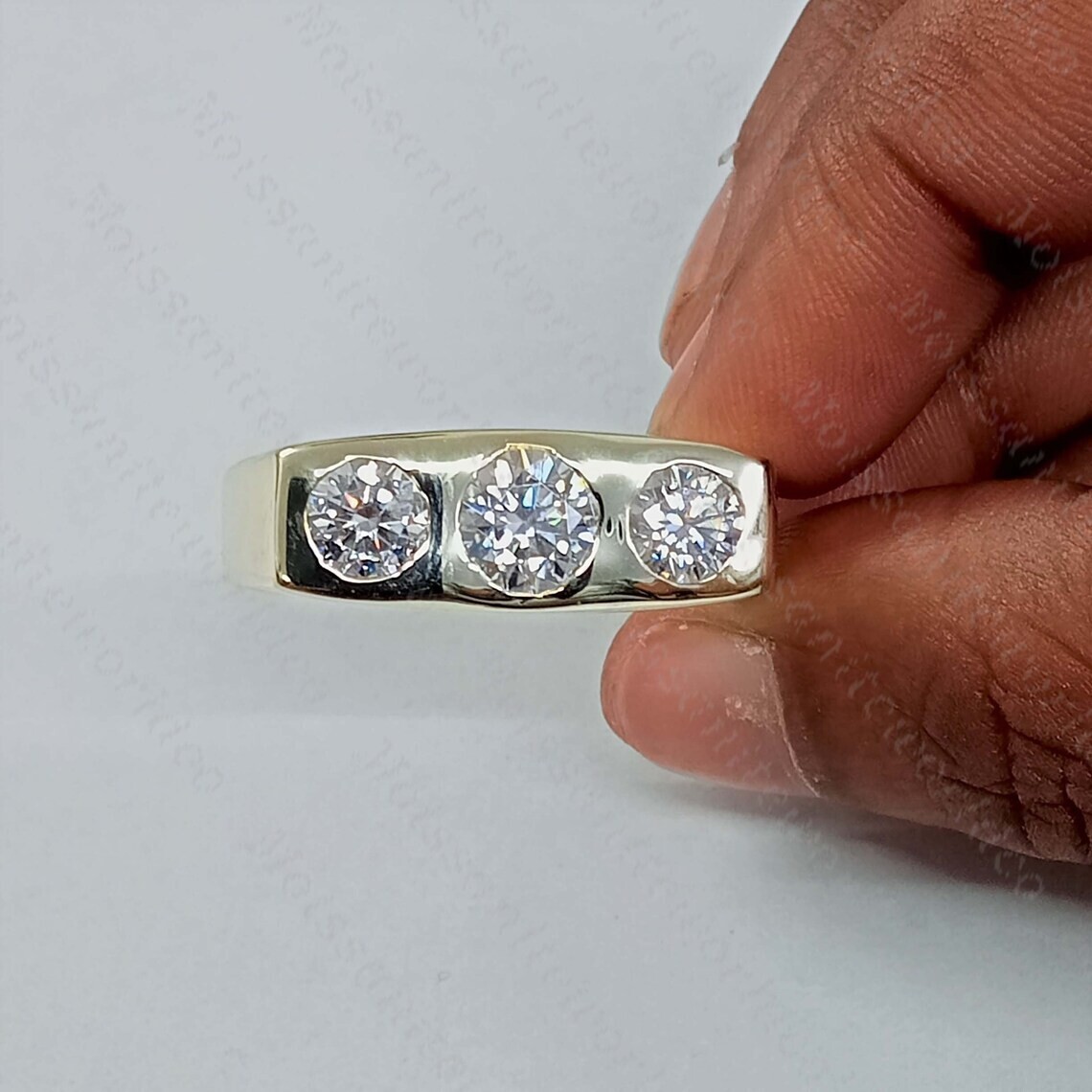 Mens Diamond Ring Lab Created Round 2 Carat 14K Yello… - Gem