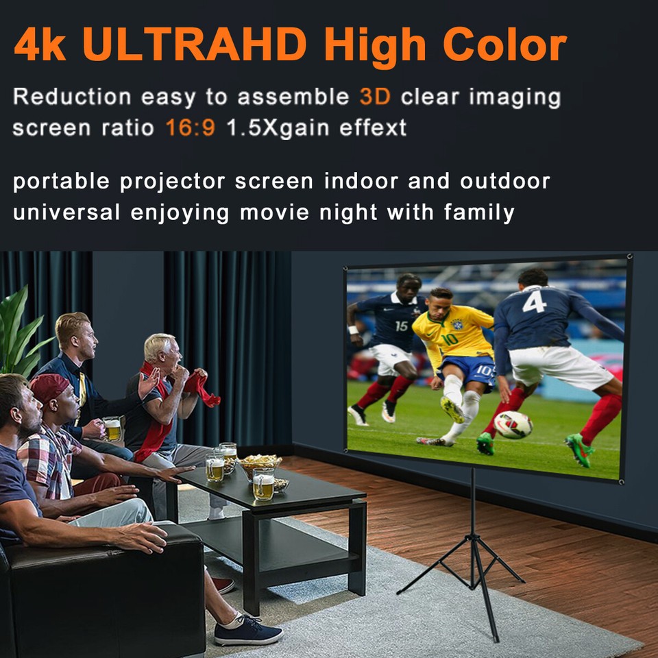 80" Projector Screen with Stand Height Adjustable Portable Home Outdoor ...