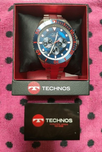 Technos Quartz Watch Men's Chronograph Blue Dial New W/ Tag, Manual ...