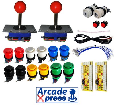 Arcade Joysticks Kit 2 players x2 zippy with red ball 12 buttons Bartop ...