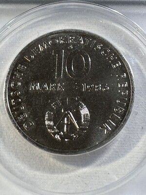 1986-A East Germany 10 Marks Graded MS 68 by ANACS Low Mintage Thalmann ...