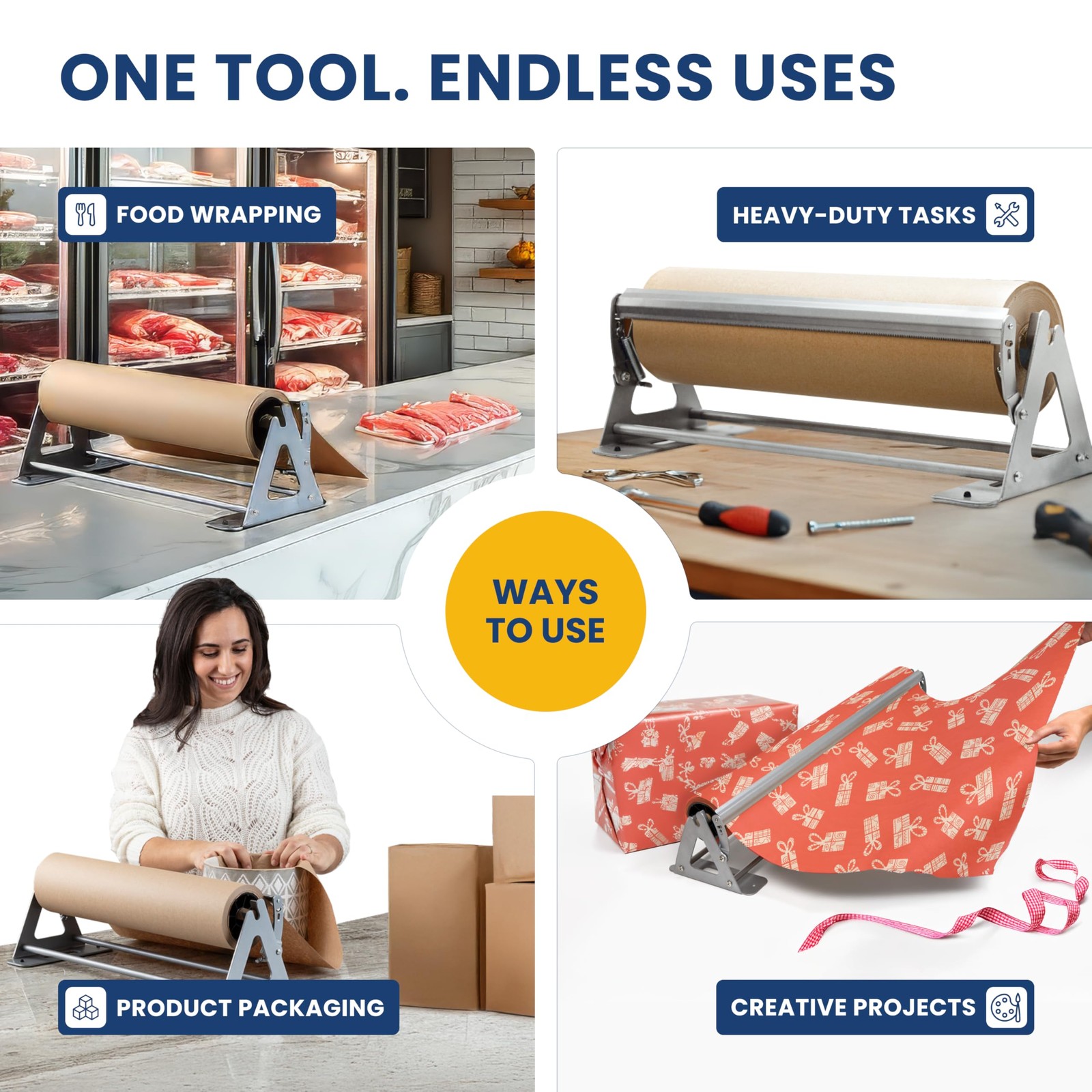 DIY Crew 24" Paper Roll Dispenser Cutter - Wall Mount, Heavy-Duty Kraft ...