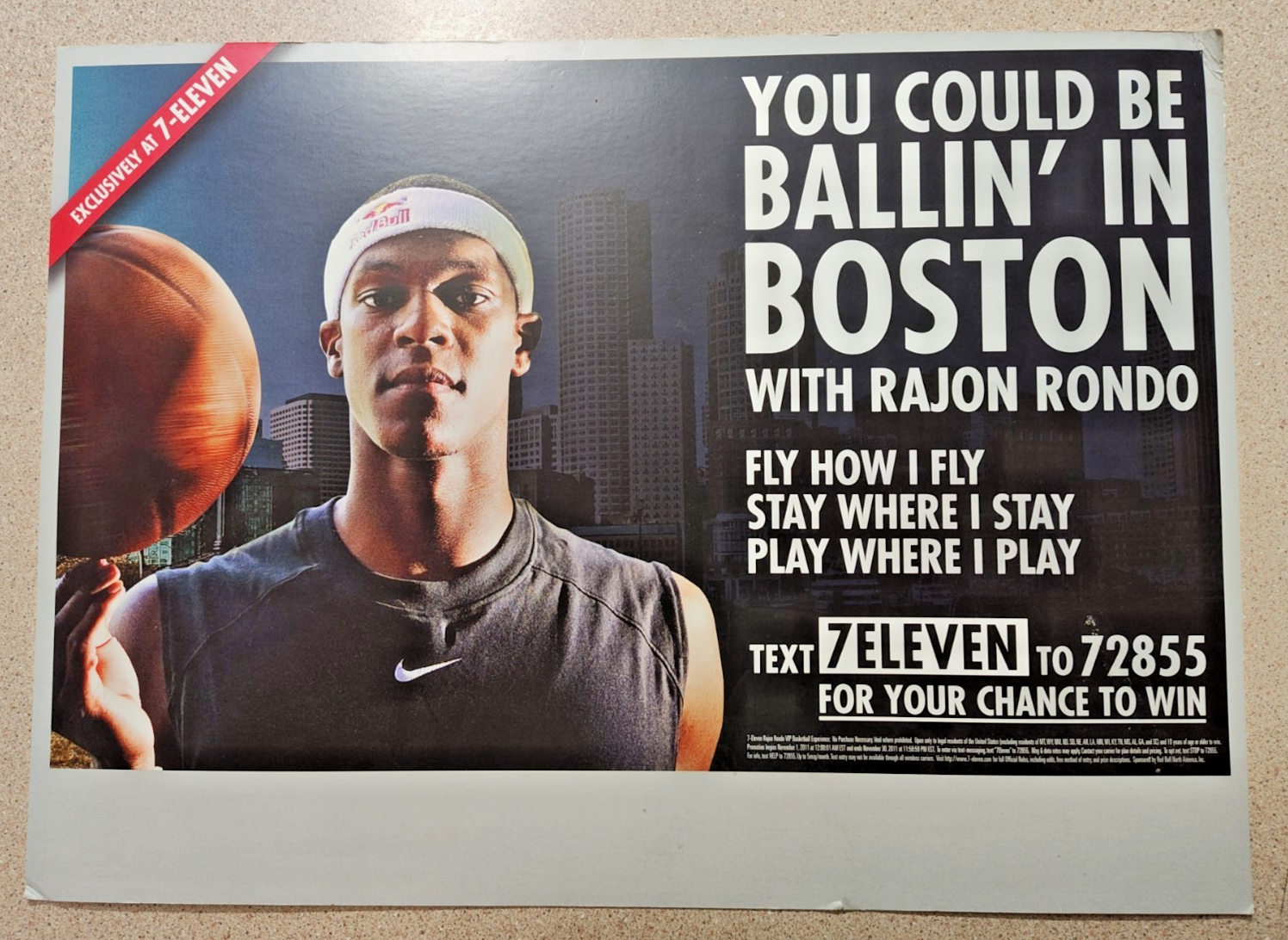 2011 Red Bull & 7-11 Display poster Rajon Rondo basketball Boston ...