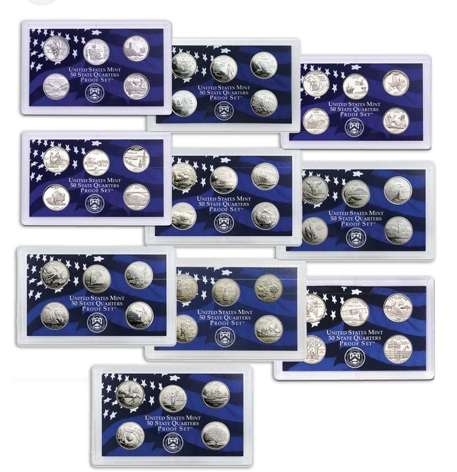 1999 - 2008 S Complete 50 State Proof Quarter Set OGP US Mint Box , COA ...