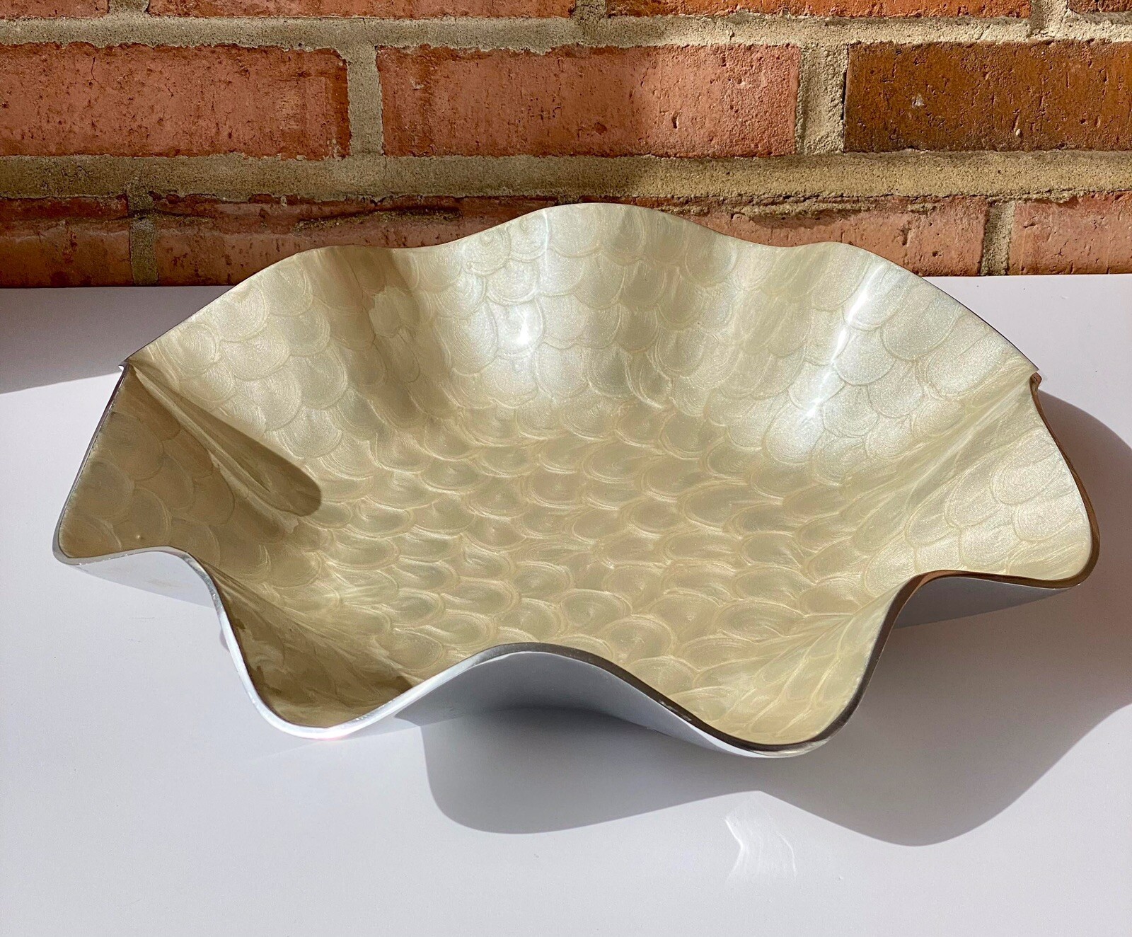 Contemporary Metal Ruffle Serving Bowl With Enameled Capiz Shell Style ...