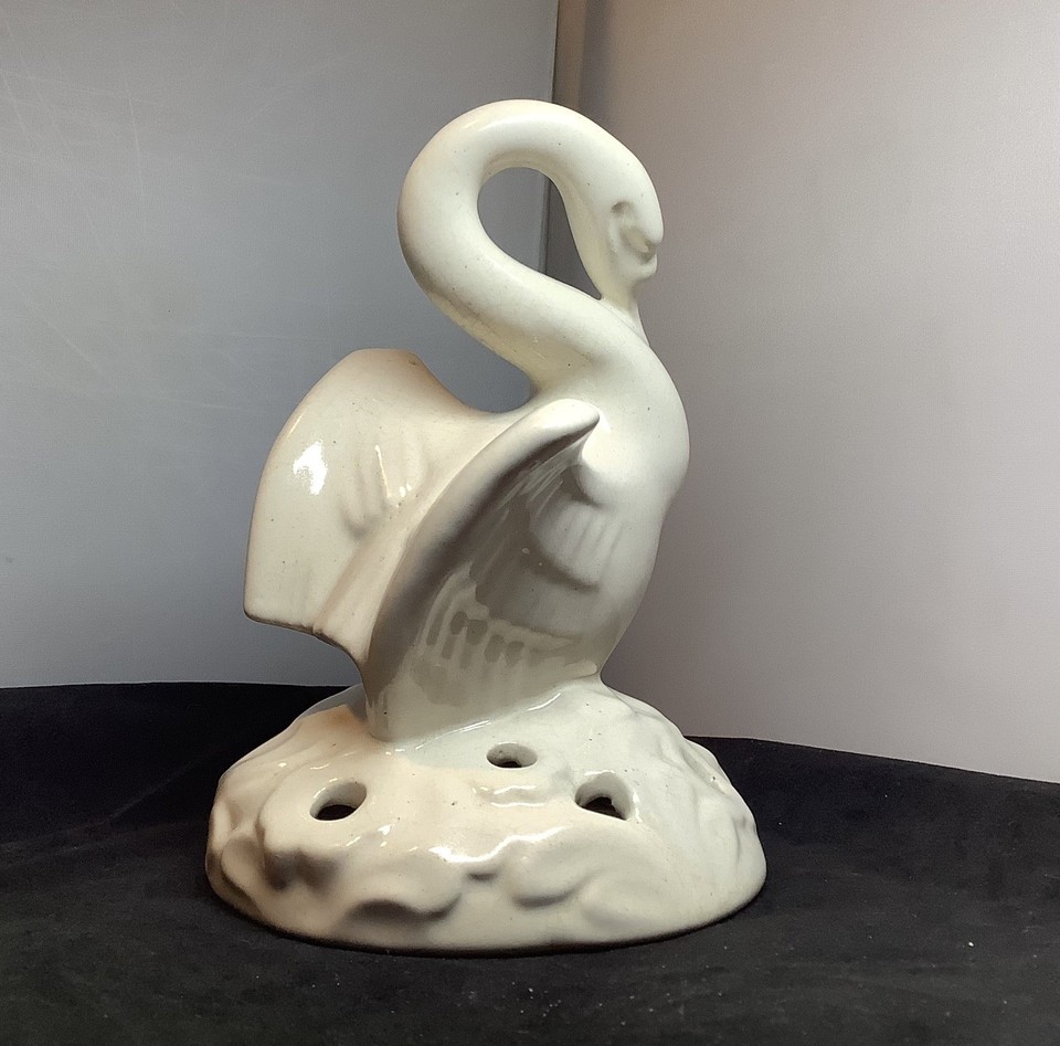 FULPER POTTERY Art Deco Figural Duck Flower Frog White | eBay