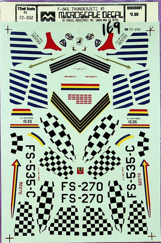 1/72 MICROSCALE DECALS 72202 F-84G THUNDERJETS #1 HELLER F-84G US AIR ...
