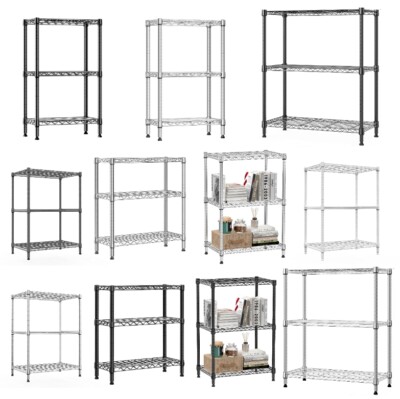 3 Tier Wire Shelving Unit Racks Storage Adjustable Wire Shelf Carbon ...
