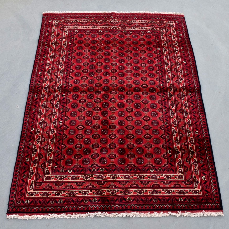 7x5 Vintage Red Authentic Handmade Area Rug Turkmen Bokhara Hand ...